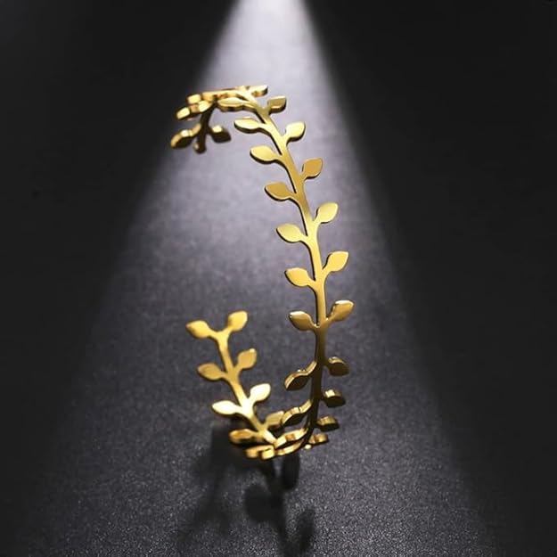 Dainty Leaf Pattern Bangle Cuff Bracelet – Purple Secret
